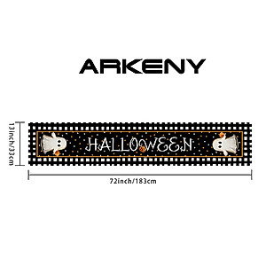 ARKENY Halloween Table Runner 13x72 Inches, Pumpkin Spooky Ghost Seasonal Burlap Polka Dots Farmhouse Indoor Kitchen Dining Table Decorations for Home Party AT454-72