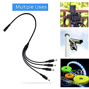 GINTOOYUN DC Splitter Cable 1 Female to 4 Male 5.5mm x 2.1mm, 12V DC Power Extension Cable Splitter Adapter for CCTV Security Camera, LED Strip Light, etc 0.7m (1 to 4 Way)