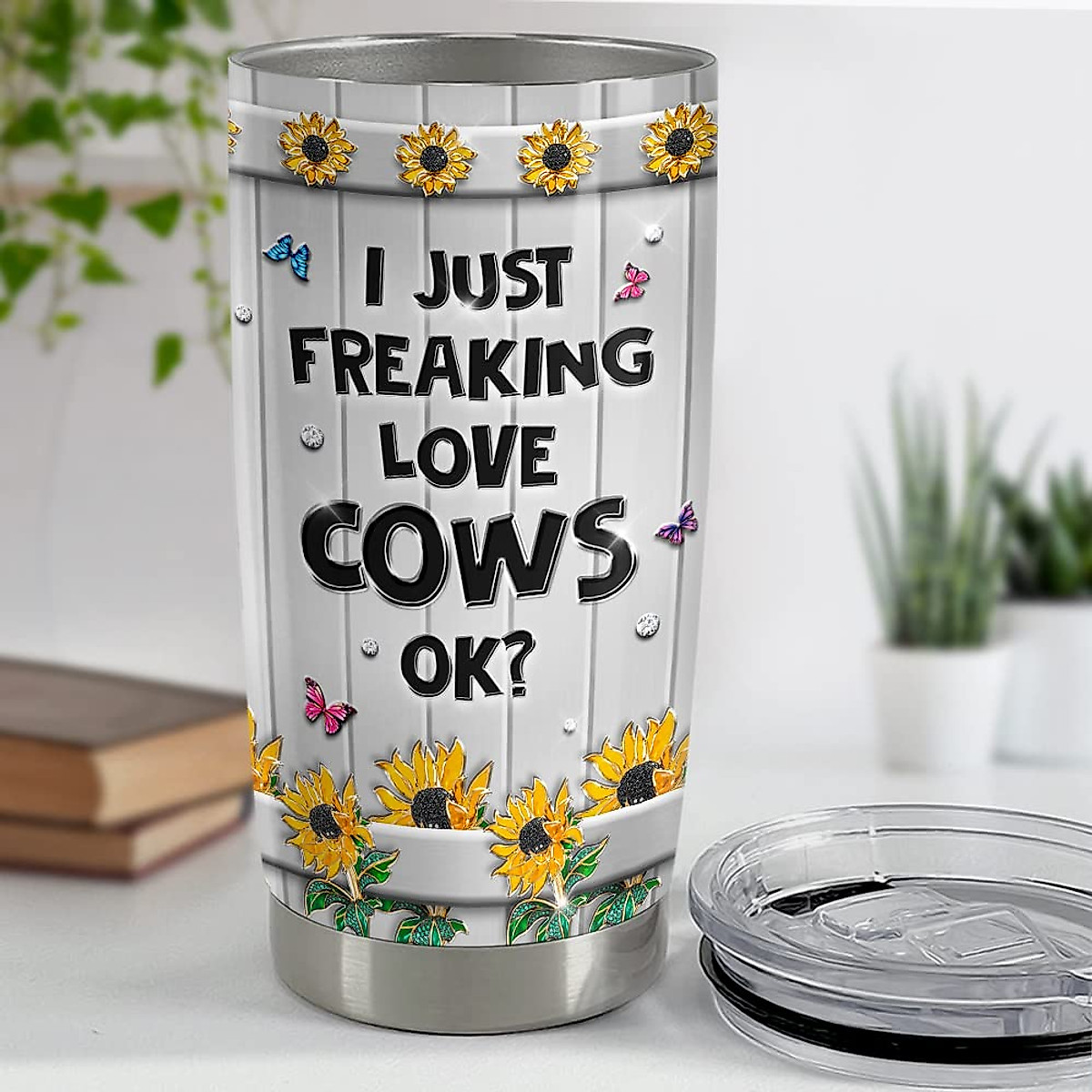 SANDJEST Personalized Cow Tumbler Sunflower Girl Loves Cows 20oz 30oz Tumblers with Lid Gift for Women Girl Daughter Sister Animal Lovers Christmas Birthday