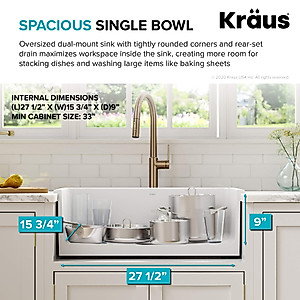 KRAUS Turino™ 30” Drop-In Undermount Fireclay Single Bowl Kitchen Sink with Thick Mounting Deck in Gloss White, KFD1-30GWH