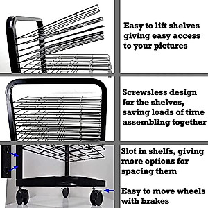 Ewatchaccessories Mobile Drying Rack with Wire Rack for Artwork, Black Powder Coated, Drying and Printing Rack, Protects Artwork While Drying, Ideal for Schools and Art Clubs