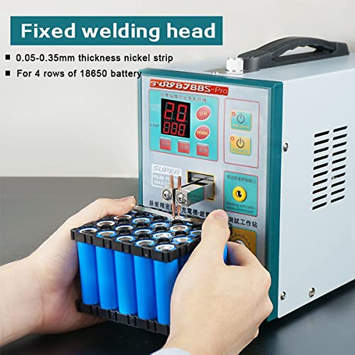 RCBDBSM 3.2KW Battery Spot Welder, Pulse Welding Machine for 4 Rows of 18650 14500 Lithium Batteries Battery Pack Work, with Cooling System and Charging Testing Function