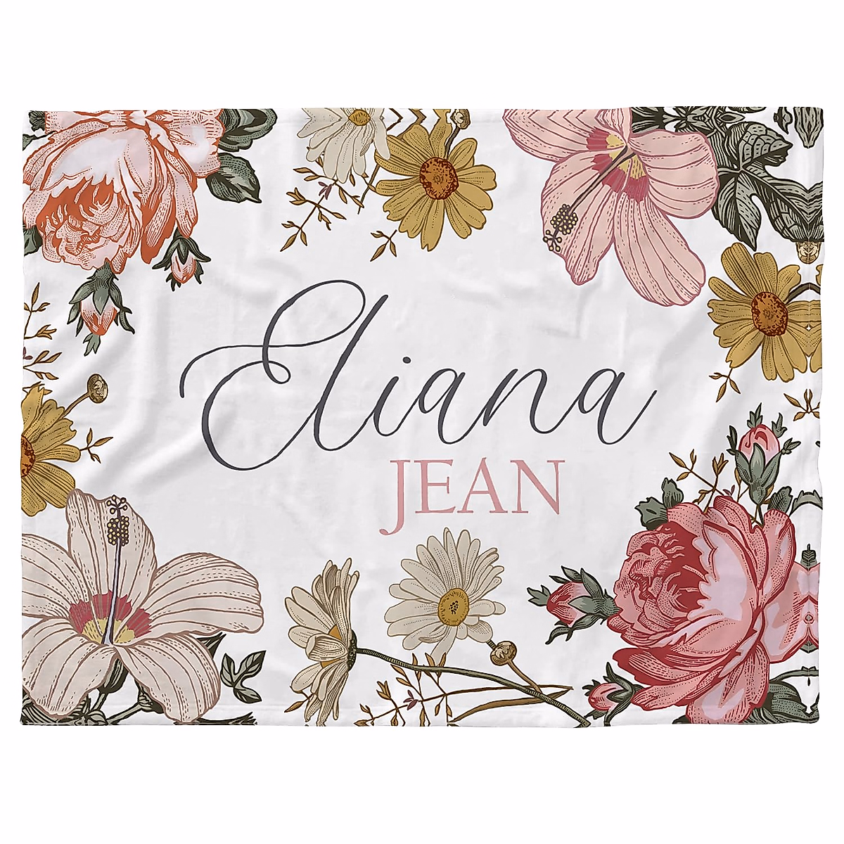 Personalized Baby Girl Blanket with Name Vintage Floral Custom Baby Blanket, Gift for Baby Shower, Vintage Baby Blanket, Nursery Blanket, Crib Blanket
