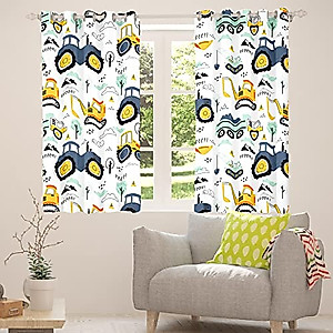 Kids Construction Curtains for Boys,Cartoon Car Excavator Tractor Blackout Curtains 104Wx84L,Cute Equipment Trucks Curtains & Drapes for Toddler Teen Room Decor Yellow Blue Vehicle Window Curtains
