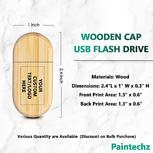 Paintechz Custom Logo Wood USB Flash Drives 100 Pack, Personalized Text Bulk - as Corporate Gifts and Promotional Giveaways - 512MB