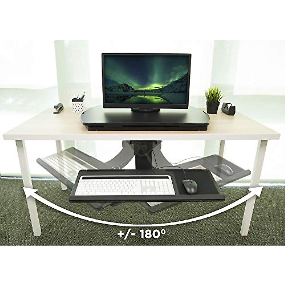 Mount-It! Sit Stand Keyboard Tray, Height Adjustable Under Desk Keyboard and Mouse Drawer, Full Motion Standing Design with 13.4 Inches of Vertical Adjustment, 26.5 in Wide Platform