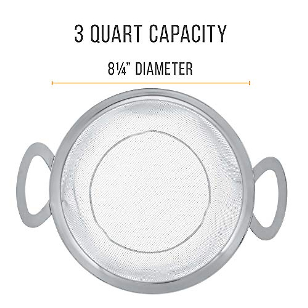 U.S. Kitchen Supply 3 Quart Stainless Steel Mesh Net Strainer Basket with a Wide Rim, Resting Feet and Handles - Colander to Strain, Rinse, Fry, Steam or Cook Vegetables & Pasta