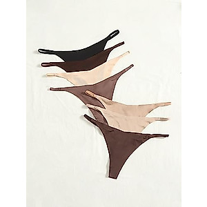 Verdusa Women's Seamless Thong 7pack No Show Underwear Panties Set Multi Nude Brown M