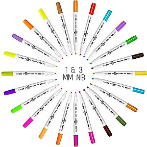 Stationery Island Fabric Markers 24 Colors Textile Permanent Marker Pen No Bleed Paint for Adults Kids Clothes Laundry T-Shirt, Shoes Handbags Graduation Signatures - Dual Felt Tip Nibs 1mm & 2mm