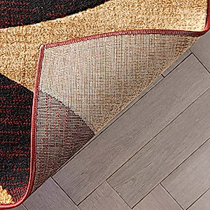 Well Woven Casual Modern Styling Shapes Circles Area Rug 5x7 (5'3" x 7'3'') Multi Color Red Black Beige Thick Soft Pile Easy Care Pile Suitable high Traffic Areas