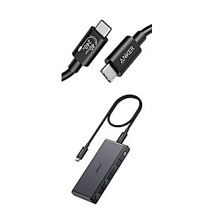 Anker USB C Hub, 556 USB-C Hub (USB4, 8-in-1) with 1.6ft USB4 Cable, 10 Gbps USB-C and USB-A Data Ports, 8K HDMI and DisplayPort & Anker 515 USB 4 Cable 3.3 ft, Supports 8K HD Display