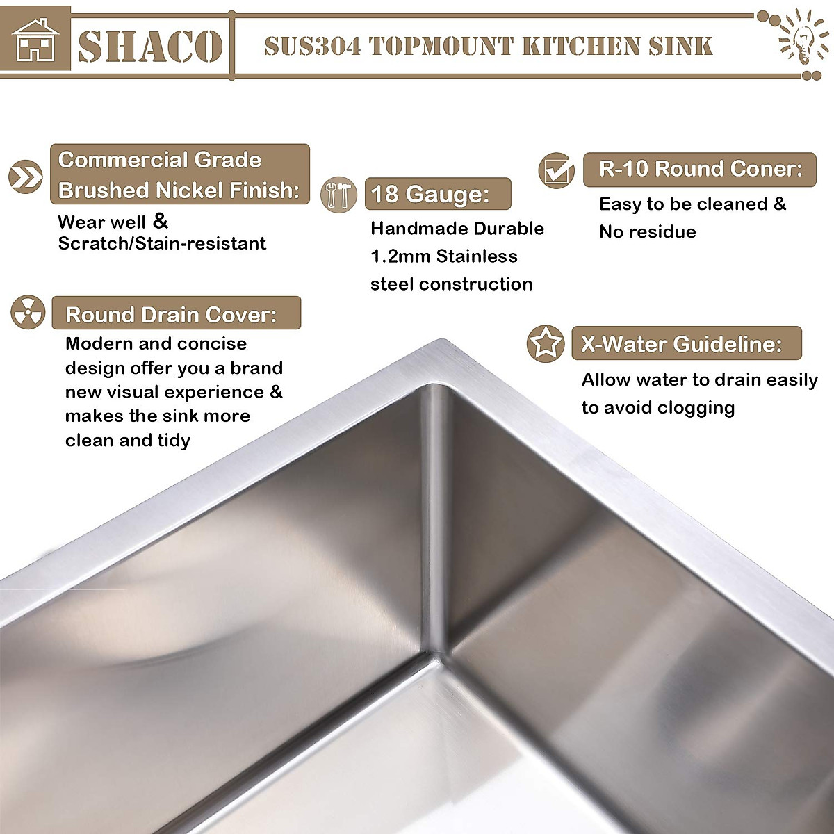 SHACO 15x20 Inch Drop In Bar Sink, Small Kitchen Sink for RV, 16 Gauge 304 Stainless Steel Topmount Single Bowl Handmade Wet Prep Sink for Yard Office Utility Laundry with Sink Grid & Drain