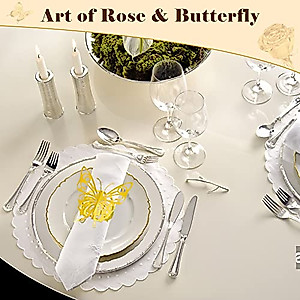 Honitra 100 Rose & Butterfly Napkin Rings, Gold Napkin Rings for Table Decor, Napkin Rings Set of 100 for Luxury Banquet Style, Reusable Paper Napkin Rings for Wedding, Birthday, Anniversary