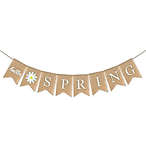 Hello Spring Banner Burlap Decorations, Daisy Themed Spring Decorations Garland with Flower for Mantle Fireplace Supplies Spring Bunting Garland Banner Decoration for Home Spring Themed Party Decor