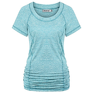 Ninedaily Yoga Tops for Women Loose Fit,Long Tunics Top for Yoga Pants Pilates Crop Stay at Home Casual Shirts Athletic Sport Activewear O Neck Open Back Details Cool Summer T-Shitrs Aqua XXL