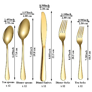 Silverware Set 60 Pieces Service for 12, ReaNea Gold Flatware Set, Titanium Plating Cutlery Set Include Dinner Knives, Dinner Spoons, Dinner Forks, Teaspoons, Salad Forks, Dishwasher Safe
