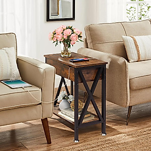 TooCust End Tables Living Room with Charging Station, Flip Top Side Table with USB Ports and Outlets, Couch End Tables, Narrow End Tables with 5.5" Deep Flip Top Drawer(11.2" D x 24" W x 24" H)