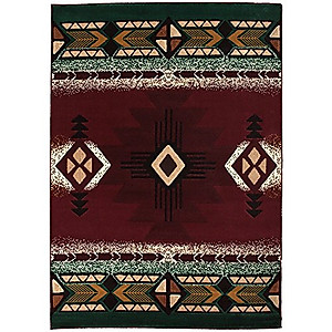 Southwest Native American Area Rug Carpet Burgundy Red Green (5 Feet 2 Inch X 7 Feet)