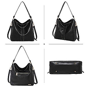 Montana West Large Hobo Handbag for Women Studded Leather Shoulder Bag Crossbody Purse With Tassel MWC-1001BK