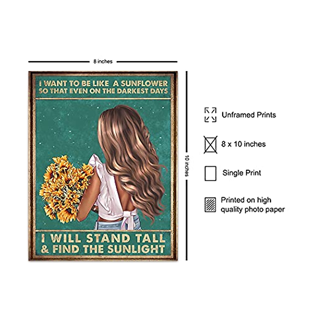 Boho Hippy Wall Art & Decor - Be Like A Sunflower - Inspirational Poster Print - Motivational Positive Quotes - Uplifting Encouragement Gifts for Women, Teen Girls Bedroom - Cute Bohemian Home Decor