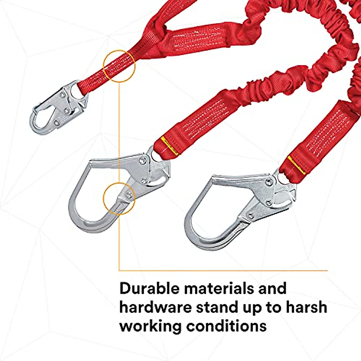 3M Protecta PRO 1340161 6', 100-Percent Elastic Shock Absorbing Lanyard, Snap Hook At Center, Steel Rebar Hooks On Leg Ends, 310 lb. Capacity, Red