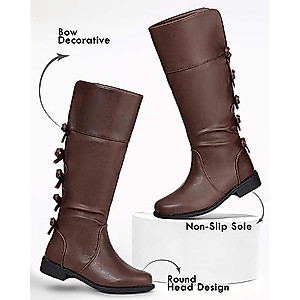 Coutgo Girls Knee High Boot Bowknot Low Chunky Heel Zipper Fashion Winter Riding Boots