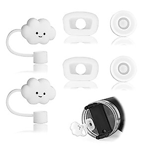 6pcs Silicone Anti-Leaking Stoppers, Spill Proof Stopper Compatible with Stanley, White Cloud Shaped Straw Covers Reusable Dust-Proof Straw Tips Cover for Stanley 40oz 30 oz Tumbler