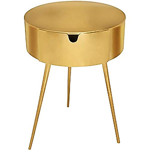 Meridian Furniture Bali Collection Modern | Contemporary Durable Metal Side Table/Nightstand, 16" W x 16" D x 23" H, Gold