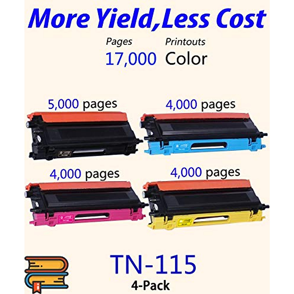 (4-Pack, BK, C, M, Y) ColorPrint Compatible TN115 Toner Cartridge Replacement for Brother TN-115 TN 115 Work with DCP-9040CN 9045CDN HL-4040CN HL-4040CDN HL-4070CDW MFC-9440CN 9450CDN 9840CDW Printer