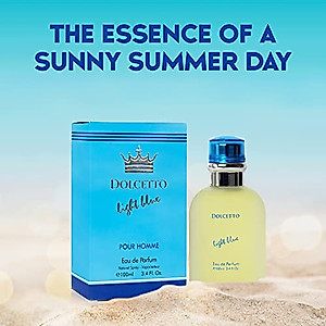 Dolcetto Light Blue for Men - 3.4 Fl. Oz. 100ml Men's Perfume with NovoGlow Carrying Pouch - Refreshing Combination of Woody Floral & Aquatic Fragrance - Scent Lasts All Day A Gift for Any Occasion