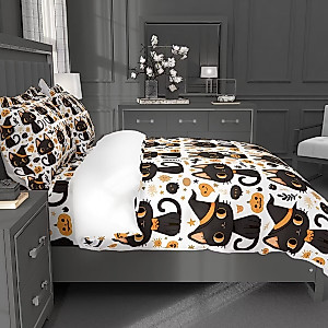 Lokaluo 3D Printed Duvet Cover Twin Size Pumpkin Lights Ghost Cat Star Bat Twin Duvet Cover Set for Kids Adults Ghost Festival Themed Bedding Sets Halloween 3 Pcs Comforter Cover with 2 Pillowcases