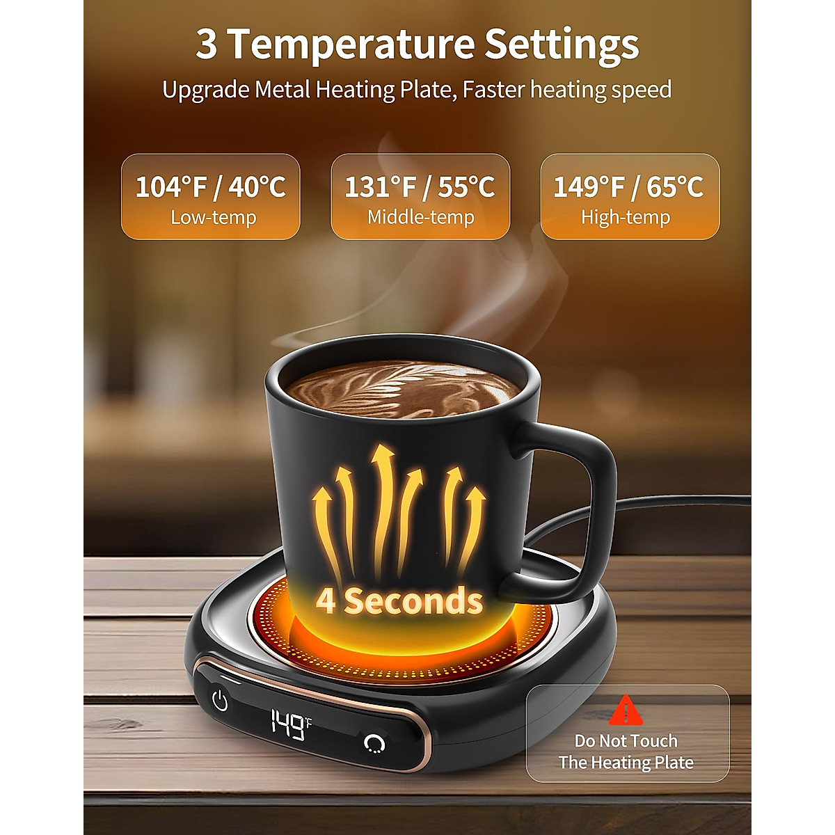 Coffee Mug Warmer, Cup Warmer for Desk with Auto Shut Off, 3 Temp Settings, Mug Warmer for Coffee, Beverage, Milk, Tea, Coffee Warmer Plate in Your Home & Office, Gift (No Cup)