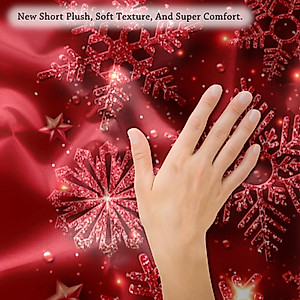 Diusye Christmas Card with Shining Red Snowflakes and Stars Cushion Covers, 1 Pack Throw Pillow Covers Decorative Soft Velvet Pillowcase for Couch Sofa Bed Car Living Room, 16x24 Inch