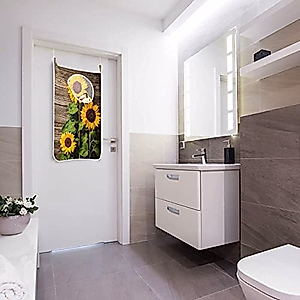 Sunflowers Wooden Board Door Hanging Laundry Hamper Bag Vintage Flowers Space Saving Wall Large Laundry Basket Storage Dirty Clothes Bags with Bottom Zippers Hooks For Bathroom Bedroom 1 Pcs