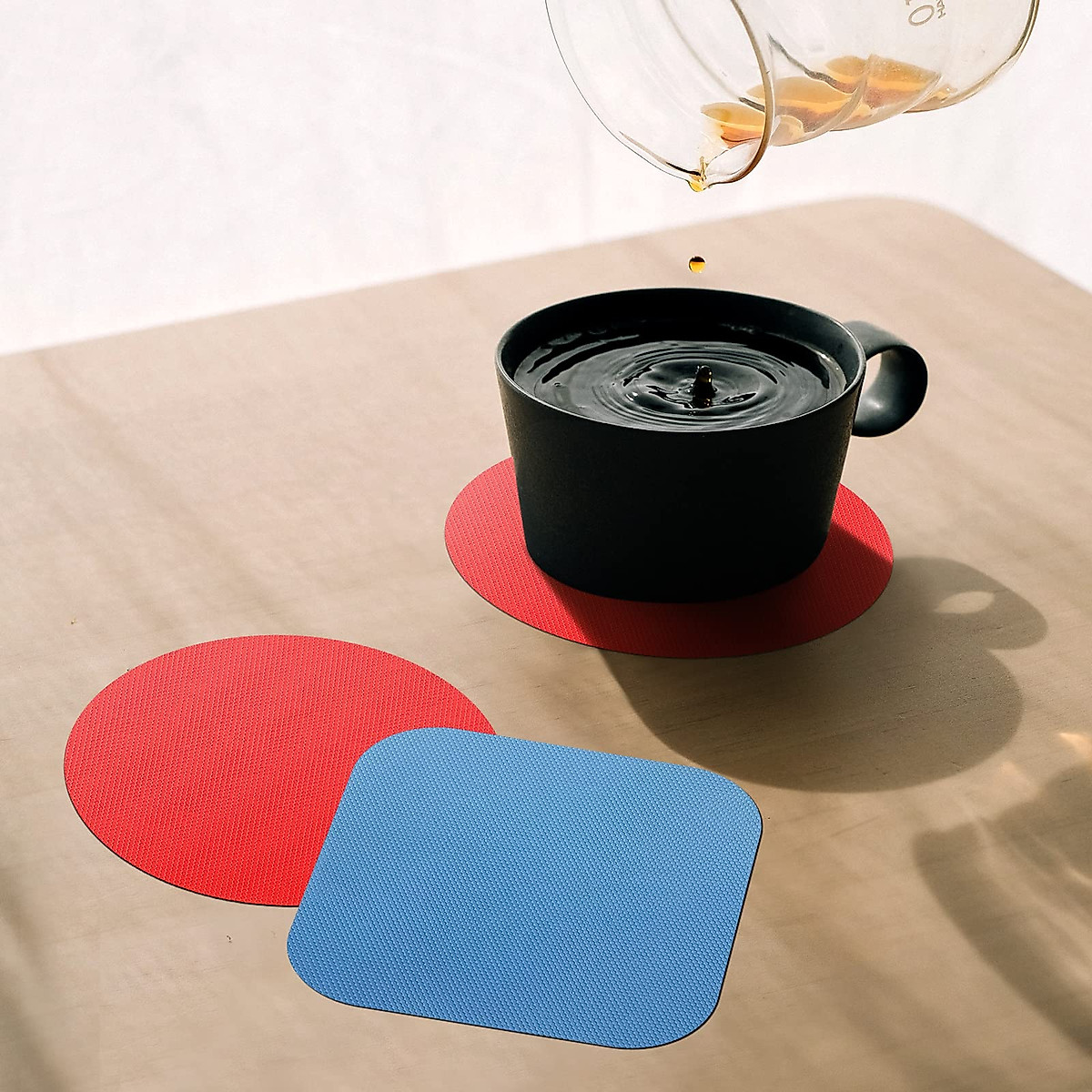 Leteveri Jar Opener Gripper Pad - Rubber Grippers for Opening Jars，Multifunctional Jar Opener for Seniors with Arthritis Weak Hands Kitchen Coasters(Light Blue, Red)