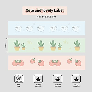JADENS L12 Label Maker Tape, Continous 0.59inx18.04ft Thermal Laminated Waterproof Self-Adhesive Multipurpose Labeling Tape Replacement, 3 Pack(Patterned), not Compatible with D110