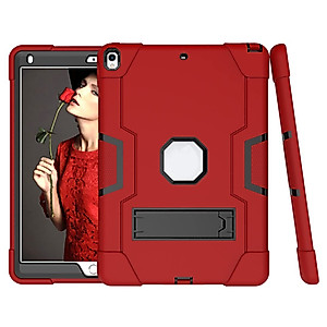 Jaorty Case for iPad Air 3 10.5" 2019,for iPad Pro 10.5 inch 2017 Case,3 in 1 Hybrid [Soft&Hard] Heavy Duty Rugged Stand Shockproof Anti-Slip Anti-Scratch Full-Body Protective Case,Red/Black