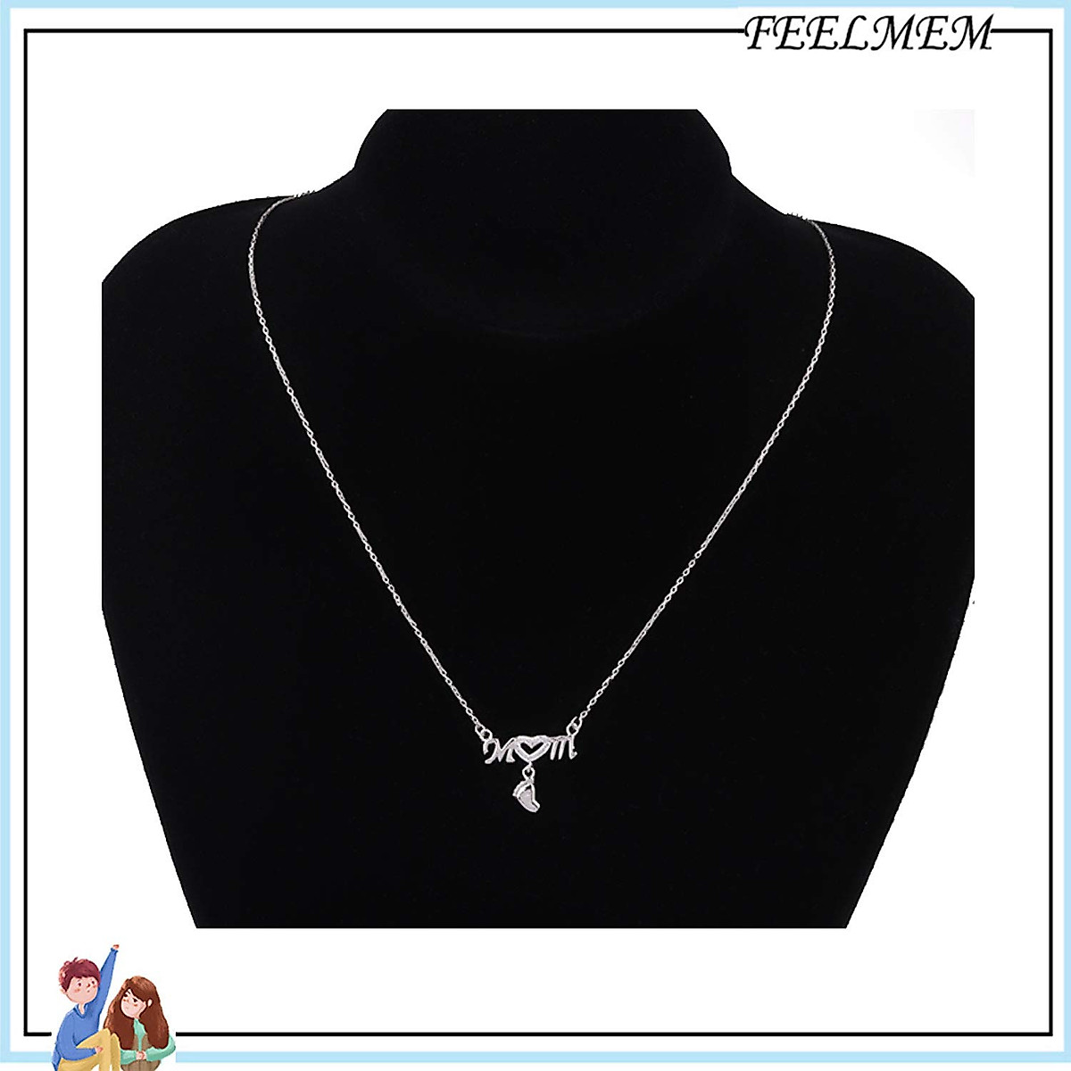 FEELMEM Pregnant Mom to Be Gift New Mom Gift 1 2 3 Baby Feet Footprint Charm Mom Heart Symbol Necklace Gift for New Mother Mommy To Be (Footprint-silve-1)