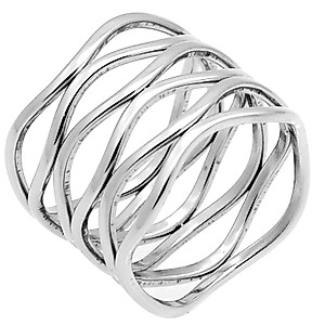 Jude Jewelers Stainless Steel Braide Wave Wrap Style Statement Promise Anniversary Ring (Silver, 8)