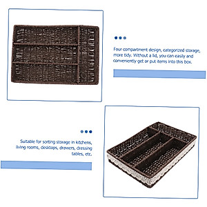 Cabilock Rattan Flatware Basket Kitchen Utensil Drawer Organizer with Dividers Natural Wicker Serving Basket Flatware Cutlery Organiser Tray for Flatware and Kitchen Utensils