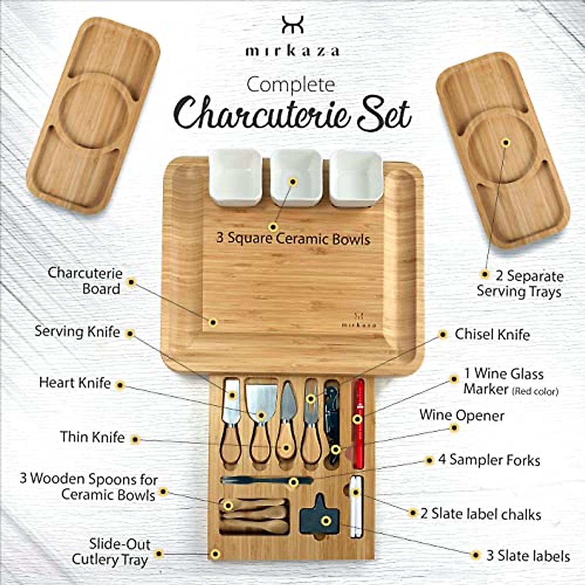 Bamboo Cheese Board and Knife Set, Wood Charcuterie Boards Set with Wine Glass Marker, Cheese boards Tray, Unique House warming Gifts for New Home, Gift Bridal Shower, Anniversary