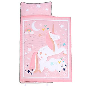 Poemuphi Toddler Nap Mat - Magical Unicorn Design with Removable Pillow and Soft Blanket, Slumber Bag for Girls' Daycare, Preschool, Travel, and Camping