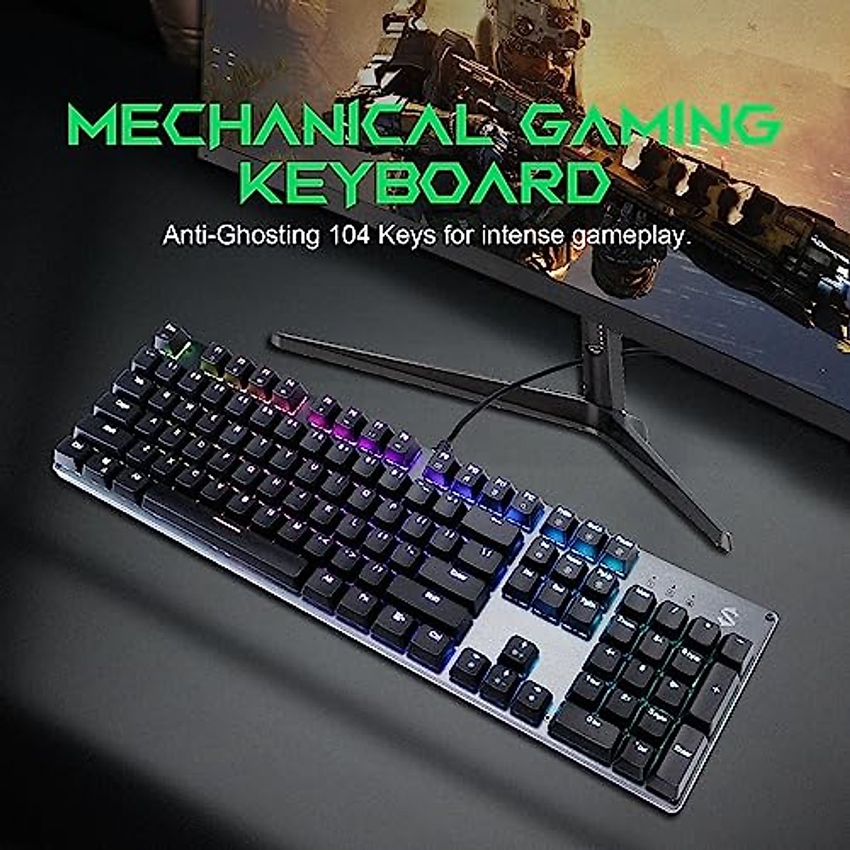 Black Shark Wired Gaming Keyboard, Quiet Red Switch Mechanical Keyboard with RGB Backlit, 104 Keys Full Size with Number Pad, LED Rainbow Light Up Keyboard for Computer PC Desktop