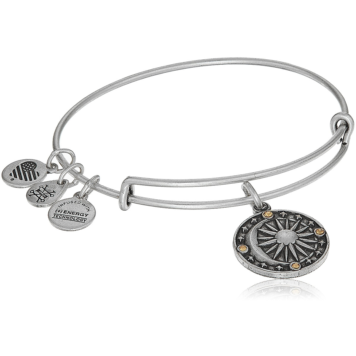 Alex and Ani Blueprint Expandable Bangle for Women, Cosmic Balance II Charm, Rafaelian Silver Finish, 2 to 3.5 in