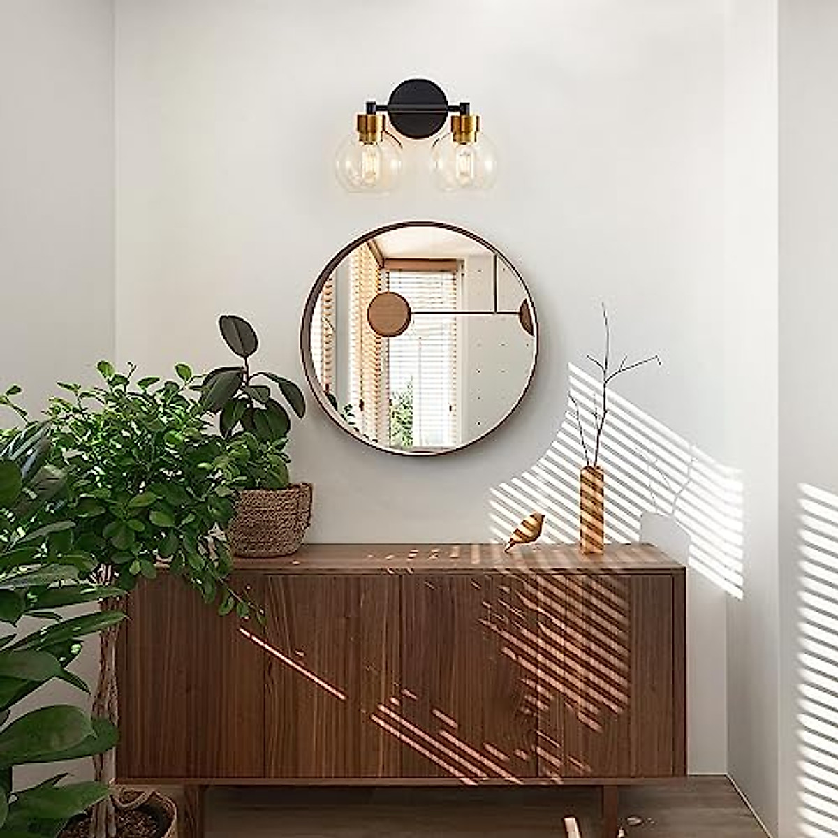 yenlacy Bathroom Light Fixtures, Black and Gold 2 Light Bathroom Vanity Light, Bathroom Lights Over Mirror with Globe Glass Shade and Metal Base, Vanity Lights for Bathroom, Stairs, Kitchen
