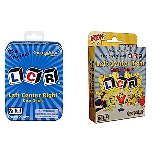 George & Company LCR Left Right Center Dice Game Prime 2-Pack Bundle | Original LCR Left Center Right Dice Game (Blue Tin) + New LCR Card Game | George and Company Left Center Right Game