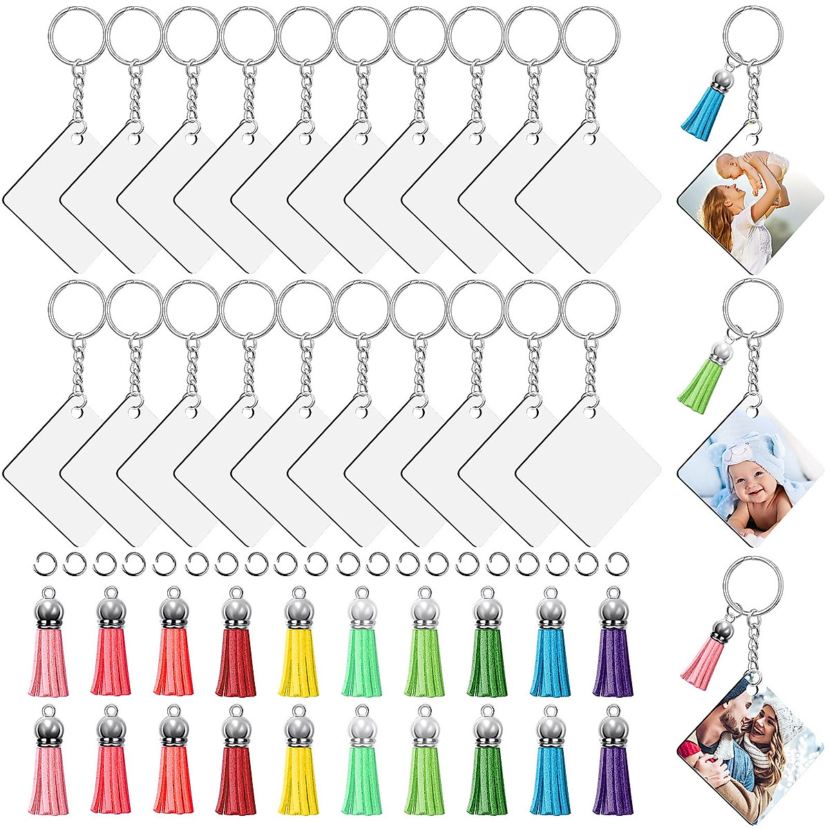 Modacraft Sublimation Keychain Blanks, 80Pcs Sublimation Keychain Making Kit with Square Heat Transfer Blanks, Tassels, Keychain Rings, Jump Rings for Keychain Project Thanksgiving Christmas Gift