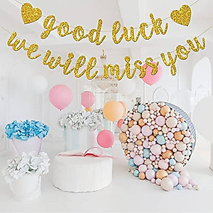 INNORU Good Luck We Will Miss You Banner - for Farewell Party - Leaving - Graduation - Happy Retirement Party Bunting Decorations, Gold Glitter