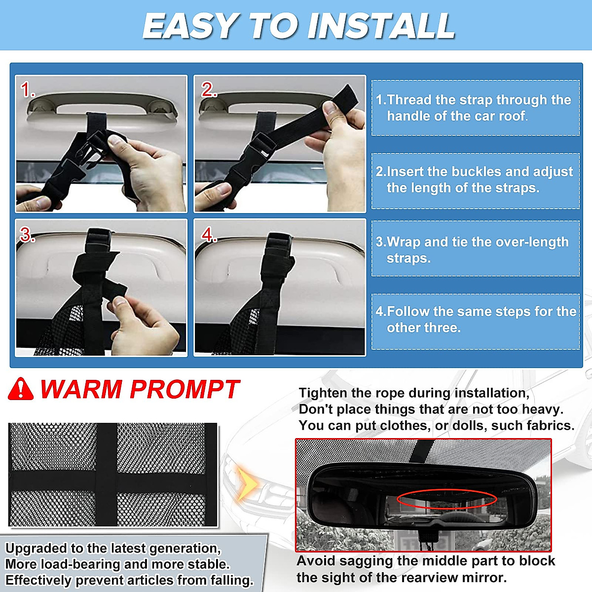 Car Ceiling Cargo Net Pocket Storage Net,30.7”x20.8”,Strengthen Load-Bearing Adjustable Double-Layer Mesh Car Roof Organizer for SUV Long Trip Camping