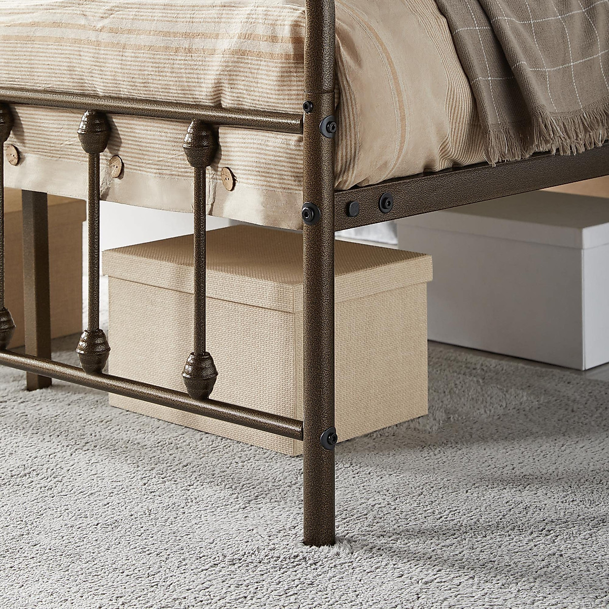 Topeakmart Full Size Victorian Style Metal Bed Frame with Headboard/Mattress Foundation/No Box Spring Needed/Under Bed Storage/Strong Slat Support Bronze